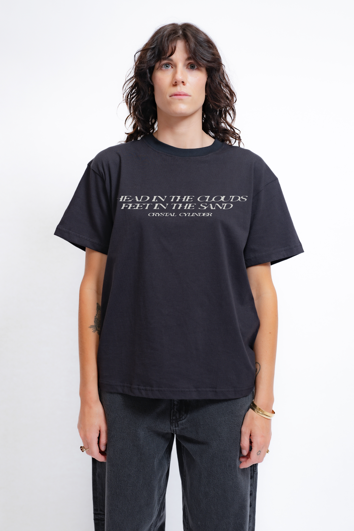 Womens Motto Script Tee - Washed Black – Crystal Cylinder